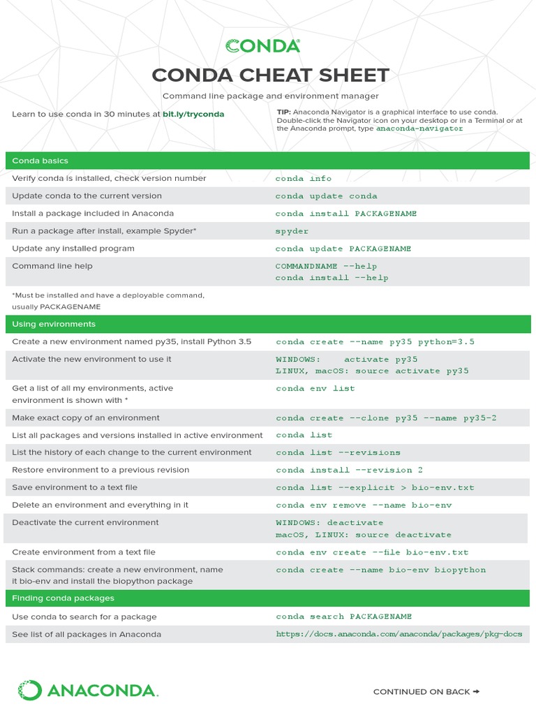 Conda Cheatsheet | Python (Programming Language) | Mac Os