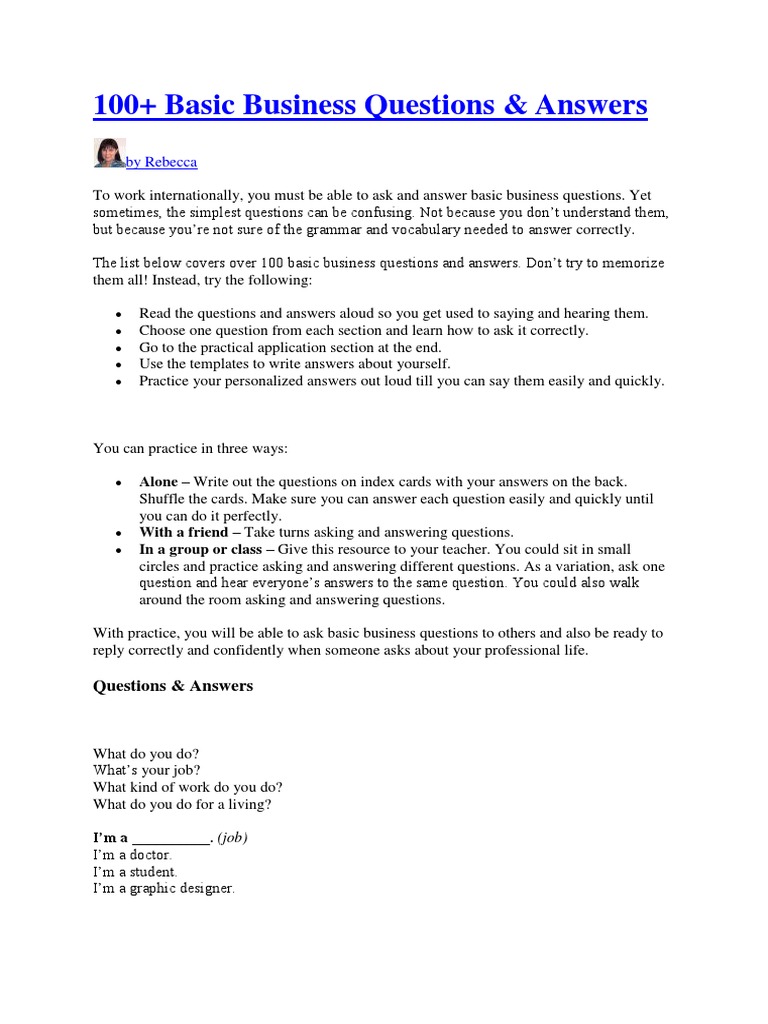 100+ Basic Business Questions & Answers: by Rebecca | PDF | Workweek ...