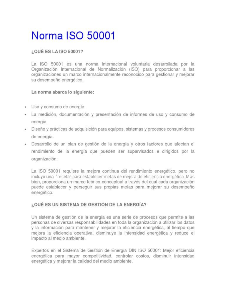 Norma ISO 50001 | PDF | Gestión energética | Organización internacional para la estandarización