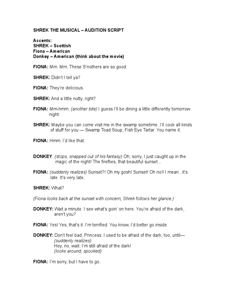 Shrek The Musical Audition Script | PDF