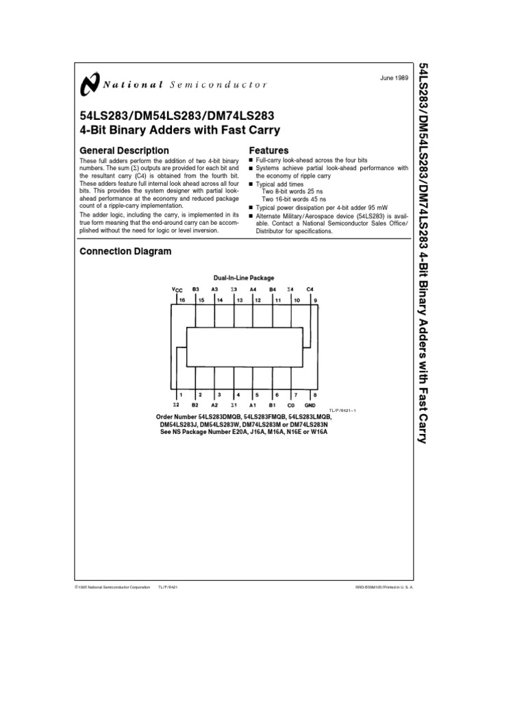 74LS283 PDF | PDF | Bit | Digital Electronics