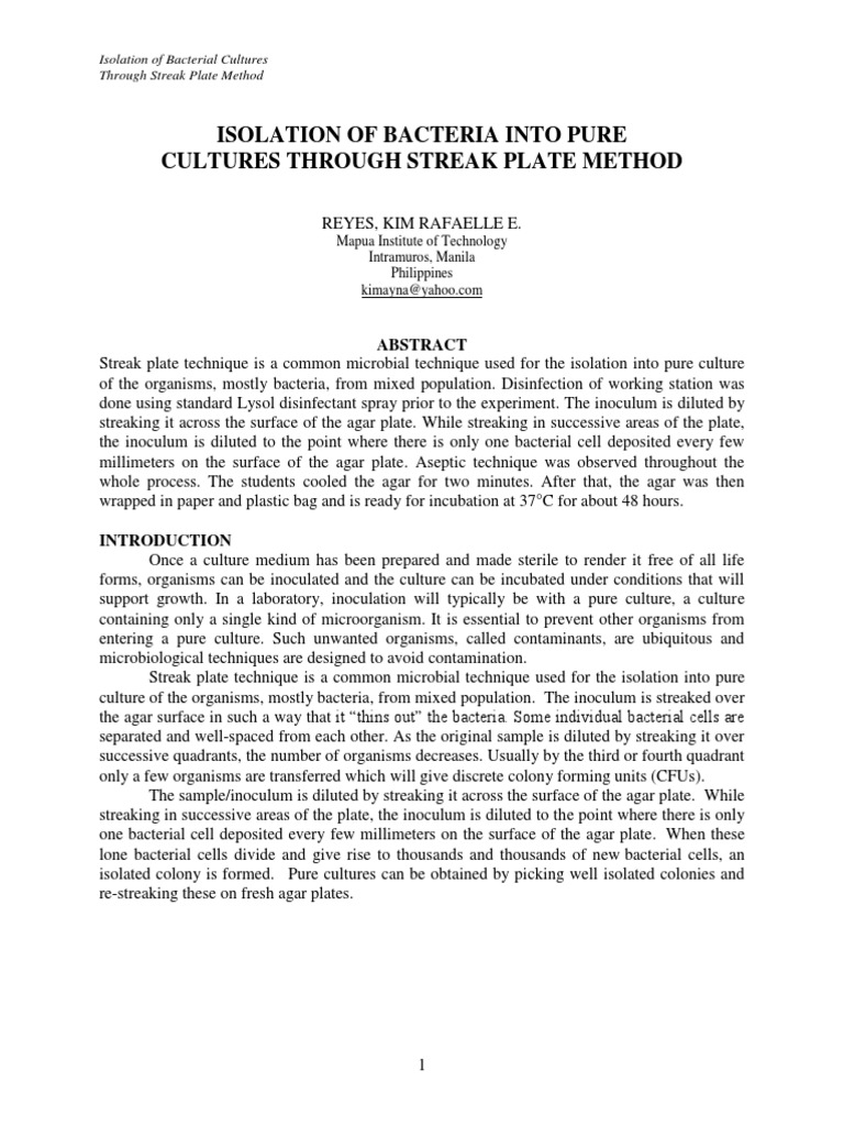 Isolation of Bacteria Into Pure | PDF | Clinical Pathology | Laboratory ...