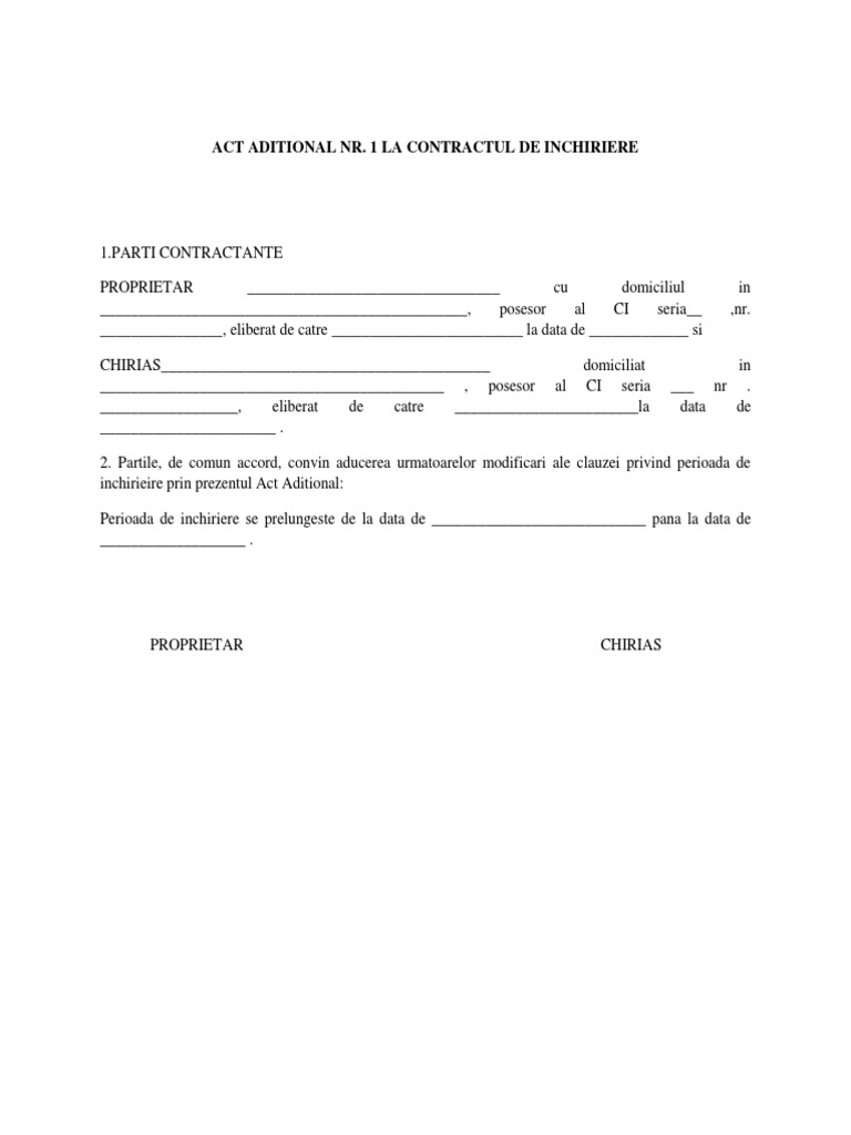 ACT ADITIONAL Contract de Inchiriere