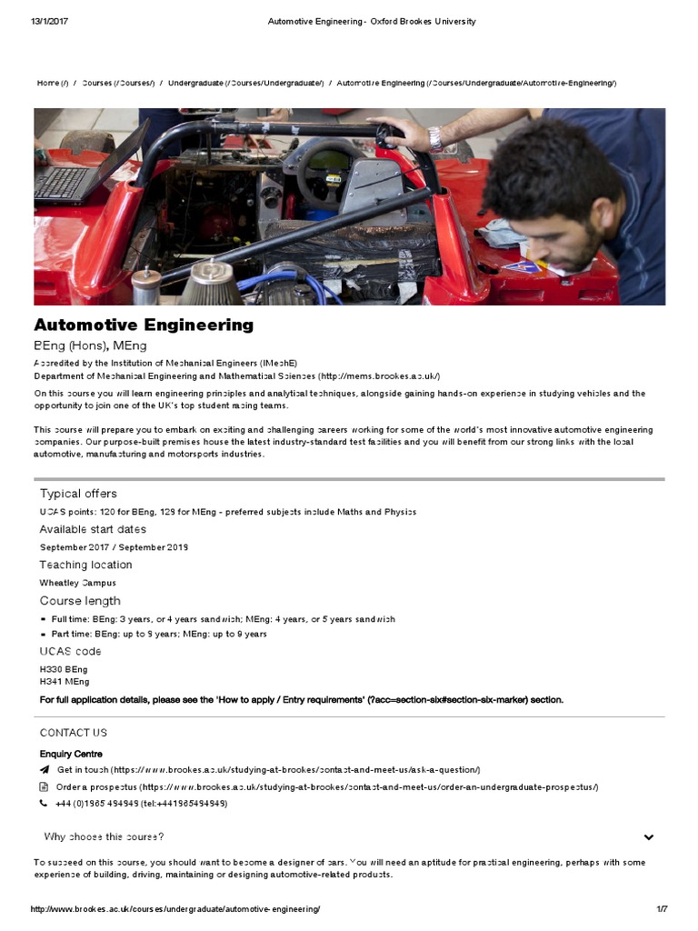 Automotive Engineering - Oxford Brookes University | PDF | Gce Advanced ...