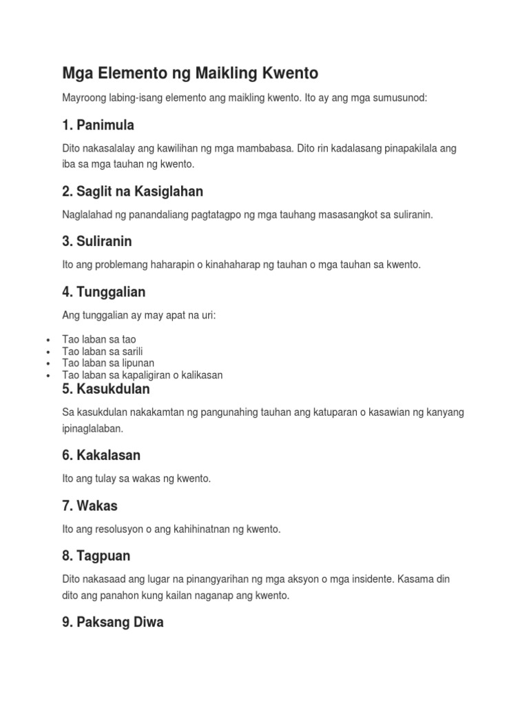 Mga Elemento NG Maikling Kwento | PDF