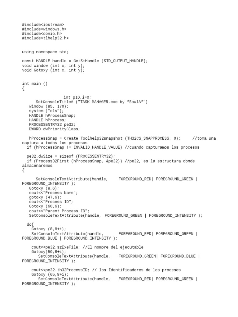 Gestión de Procesos en C++ | PDF | Programación orientada a objetos | C