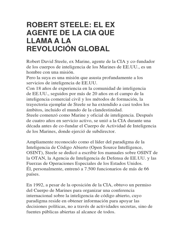 Robert Steele - El Ex Agente de La CIA Que Llama A La Revolución Global ...