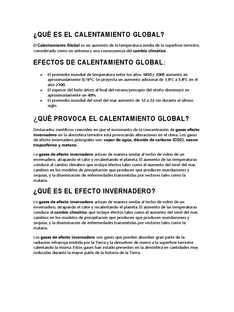 Actividades sobre Calentamiento Global | PDF | Gases de efecto ...