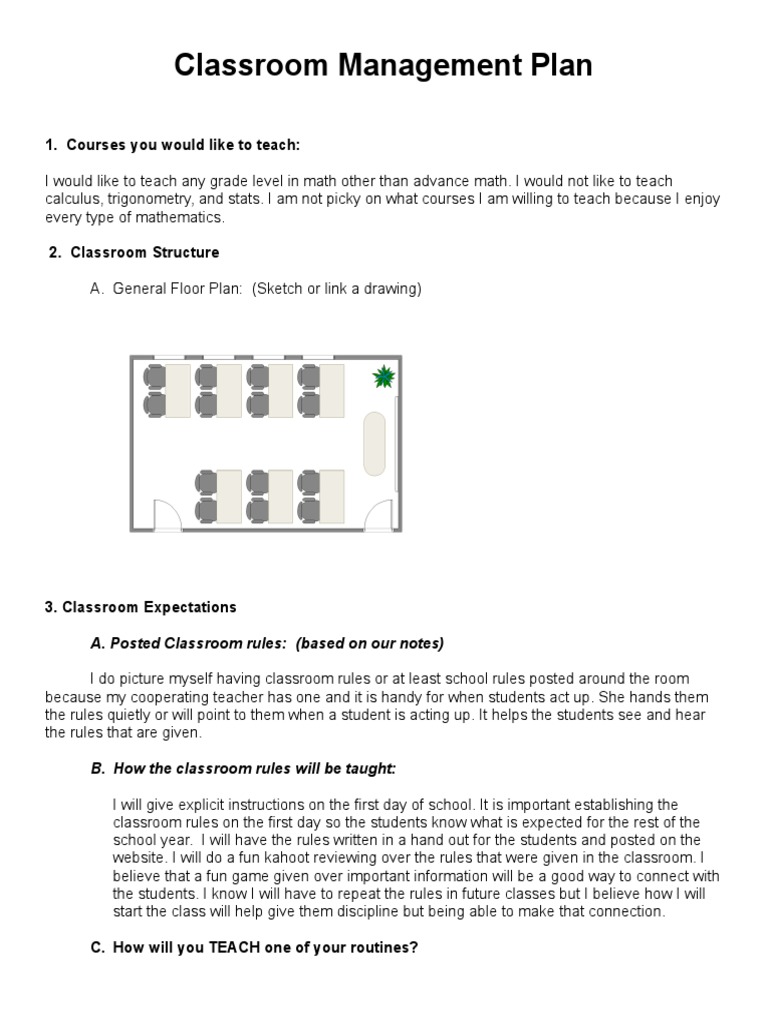 Classroommanagement Plan | PDF | Homework | Classroom