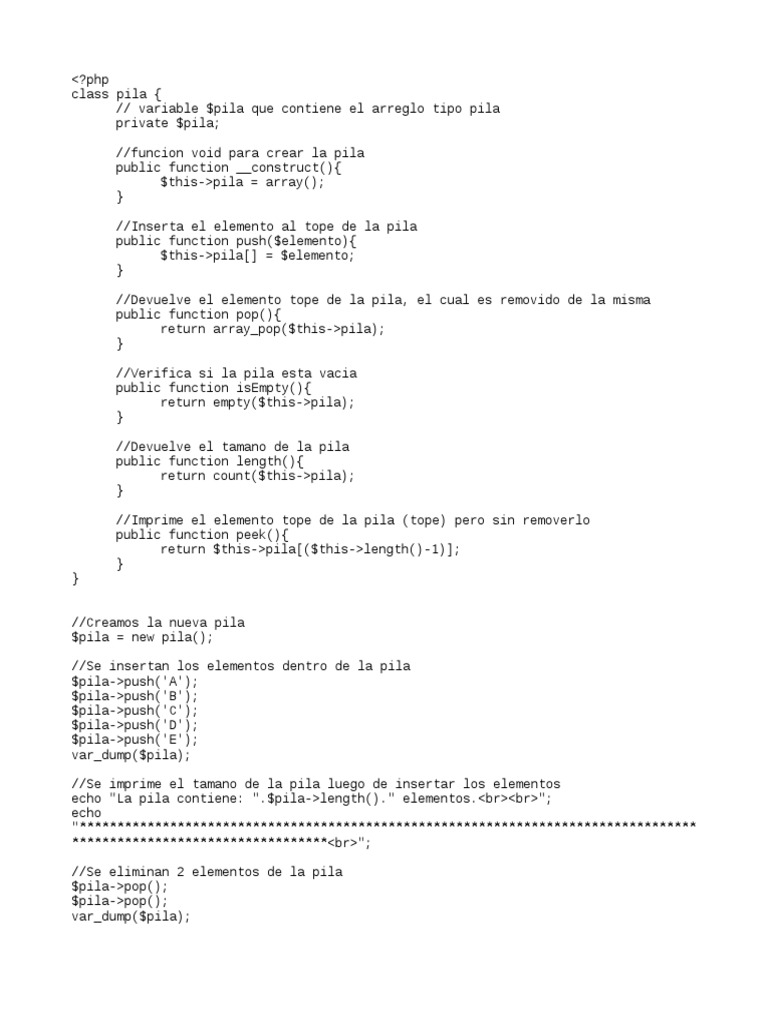 Implementación de Pila en PHP | PDF