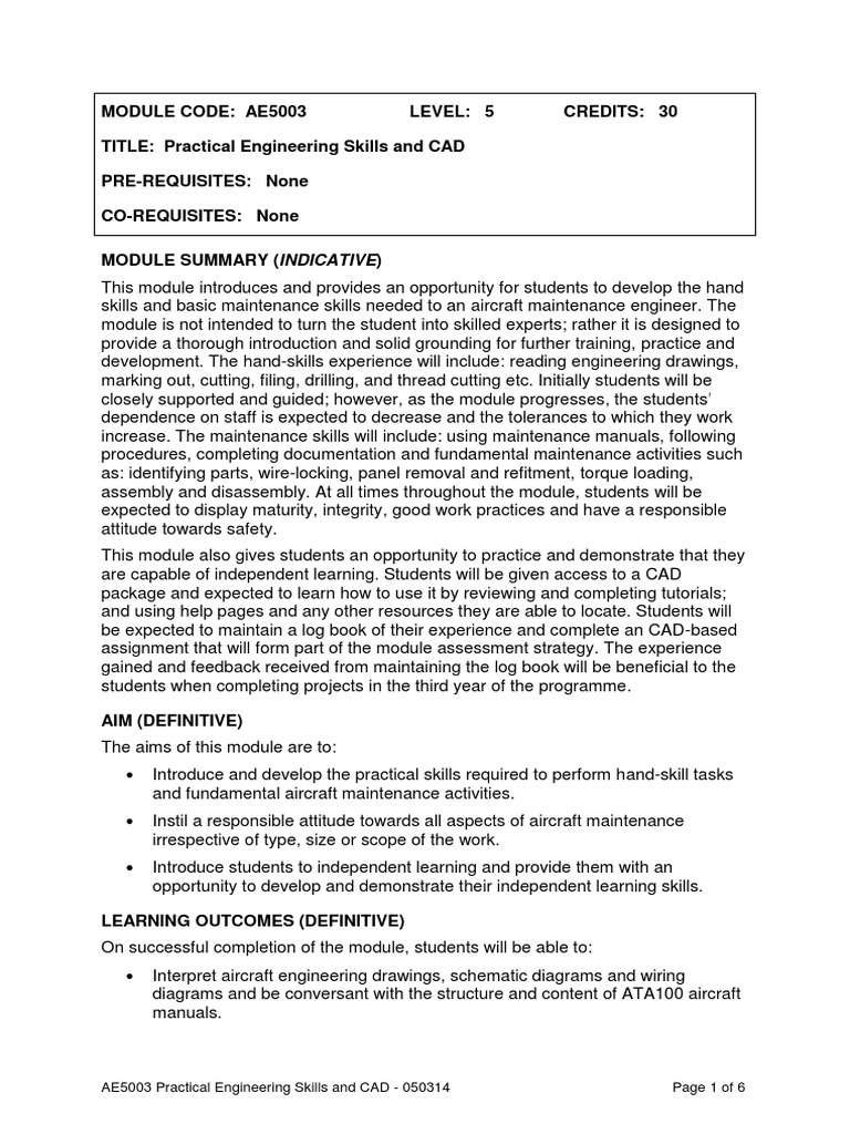 AE5003 Practical Engineering Skills and CAD | PDF | Educational ...