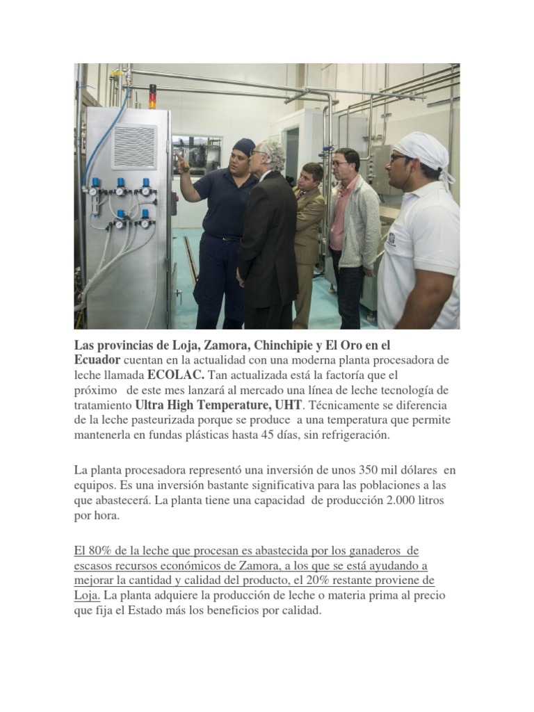 Ecolac: Nueva línea de leche UHT en Loja | PDF | Leche | Alimentos