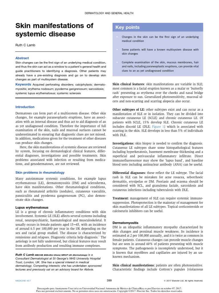 Skin Manifestations of Systemic Disease 2017 Medicine | PDF | Systemic ...