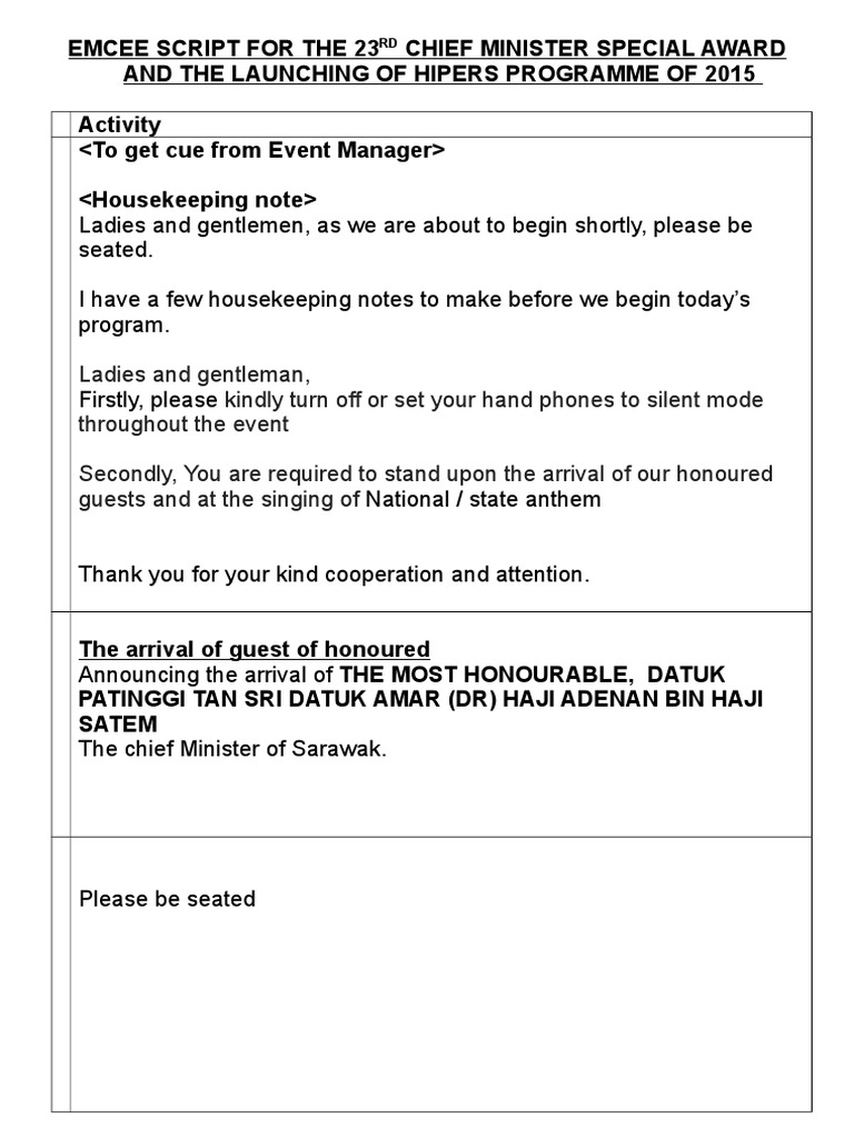 Emcee Script For AKKMS | PDF | Leisure