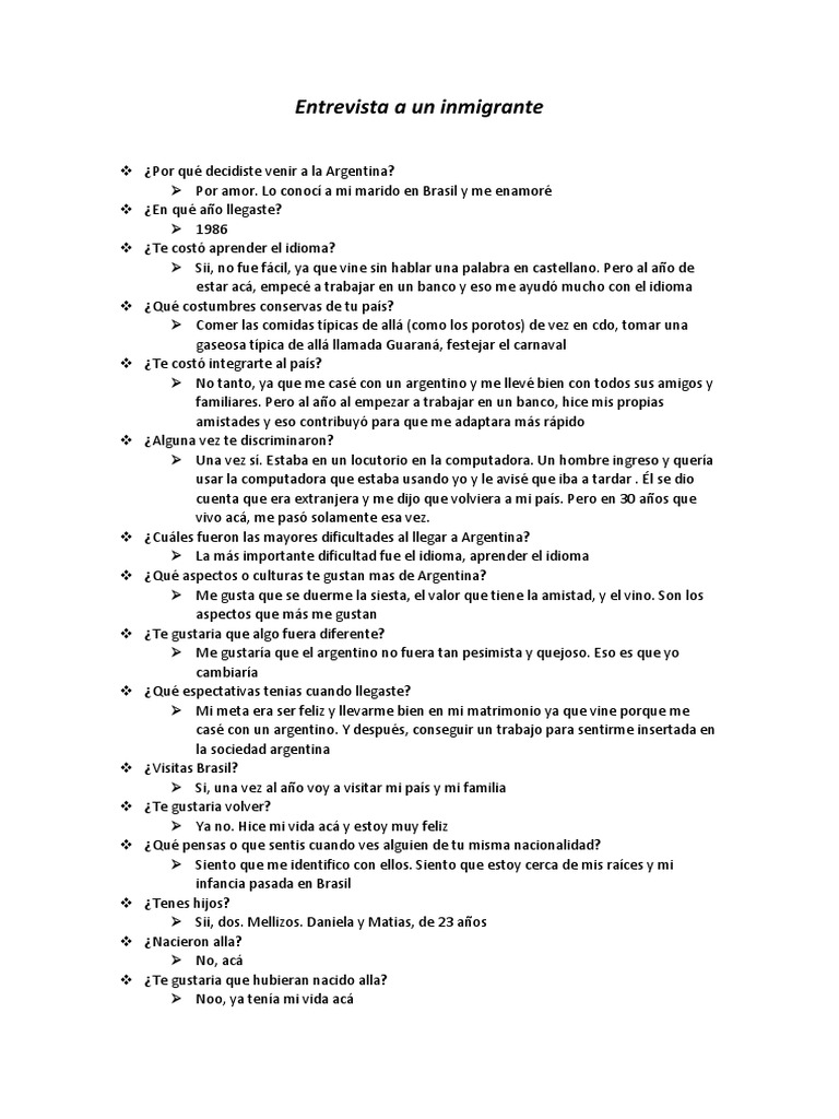 Entrevista A Un Inmigrante | PDF | Inmigración
