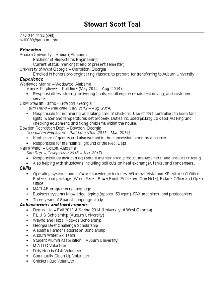 Stewart College Resume 2 | PDF | Science & Mathematics | Technology & Engineering