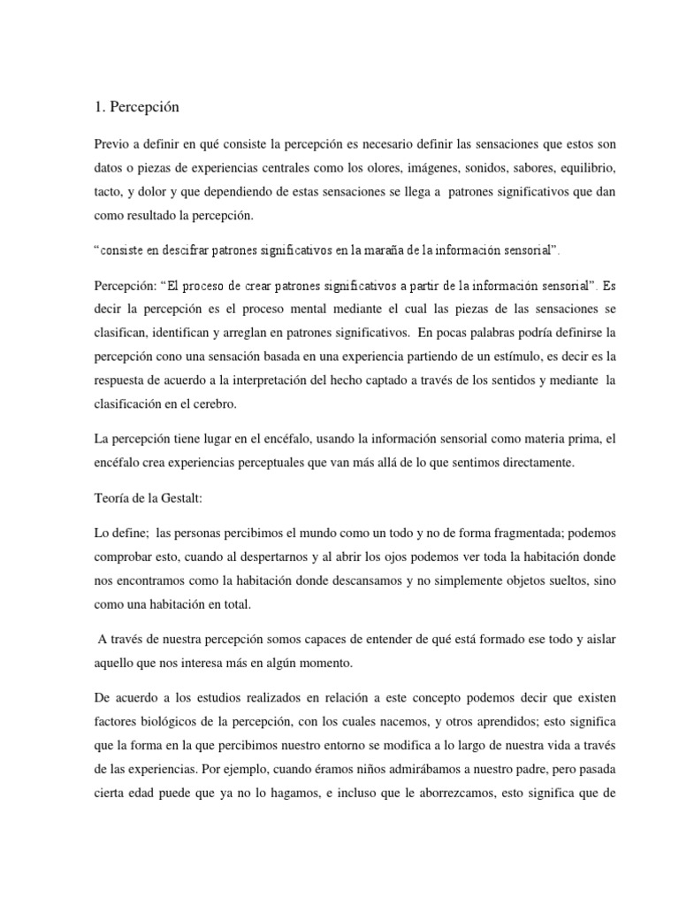 Percepción. y Autopercepcion | PDF | Percepción | Comportamiento