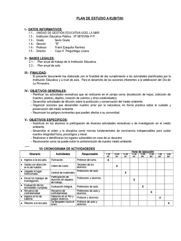 Plan de Paseo Escolar | PDF | Maestros | Institución