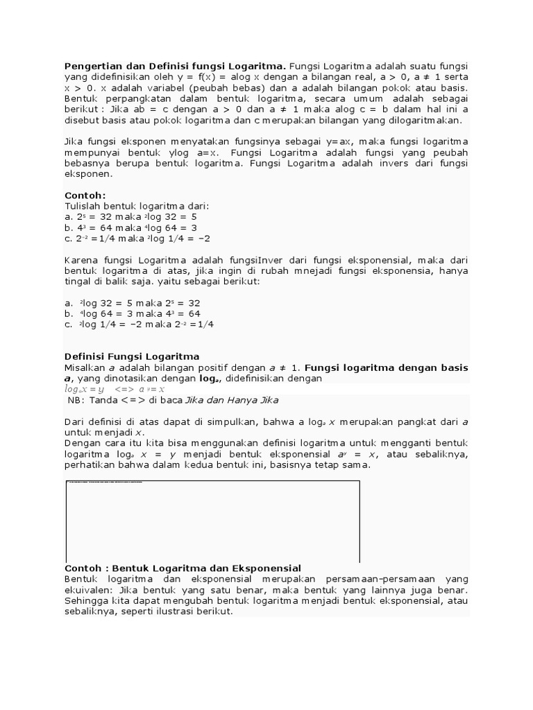 Definisi dan Ciri Fungsi Logaritma | PDF