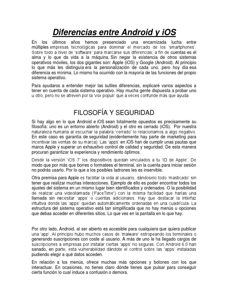 Diferencias Entre Android y Ios | PDF | Android (sistema operativo ...