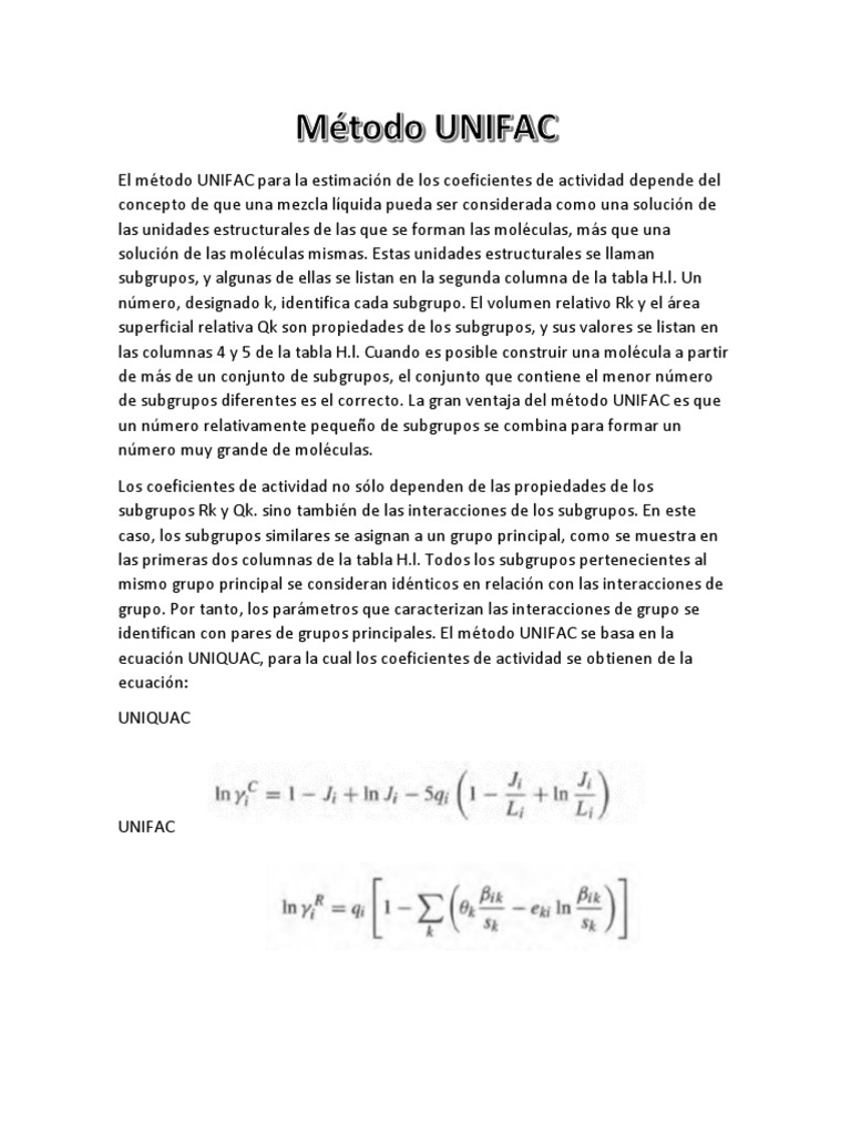 Método UNIFAC para Coeficientes de Actividad | PDF | Moléculas | Ecuaciones