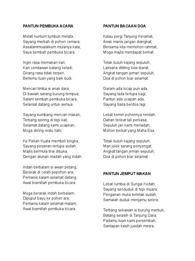 Pantun Pembuka dan Penutup MC | PDF