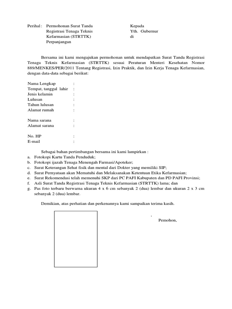 Contoh Form Pengajuan STRTTK | PDF