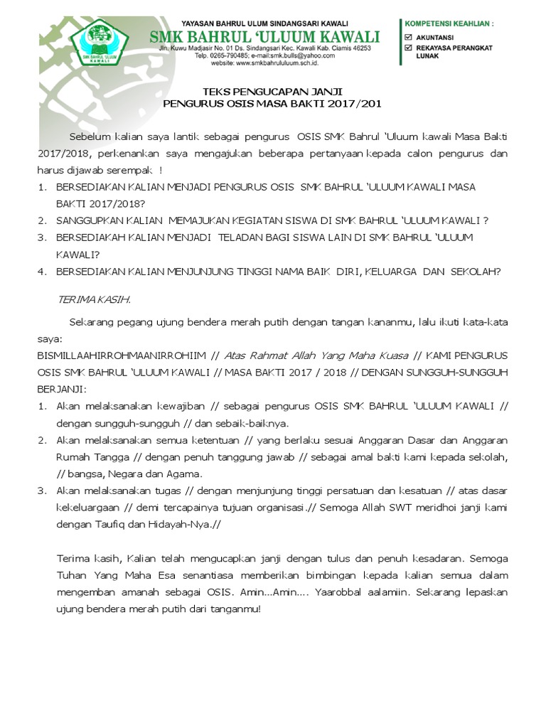 Teks Pengucapan Janji | PDF