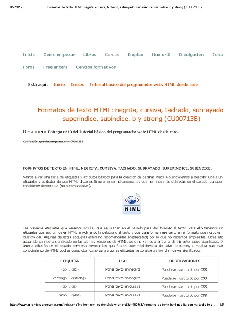 Formatos de Texto HTML_ Negrita, Cursiva, Tachado, Subrayado ...