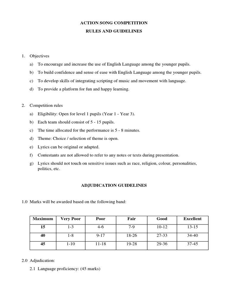 Action Song Competition Rules and Guidelines | PDF | Semiotics | Cognition