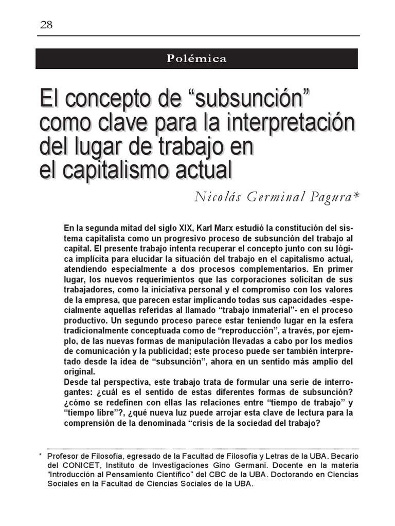 Pagura, El Concepto de Subsunción Como Clave para La Interpretación Del ...