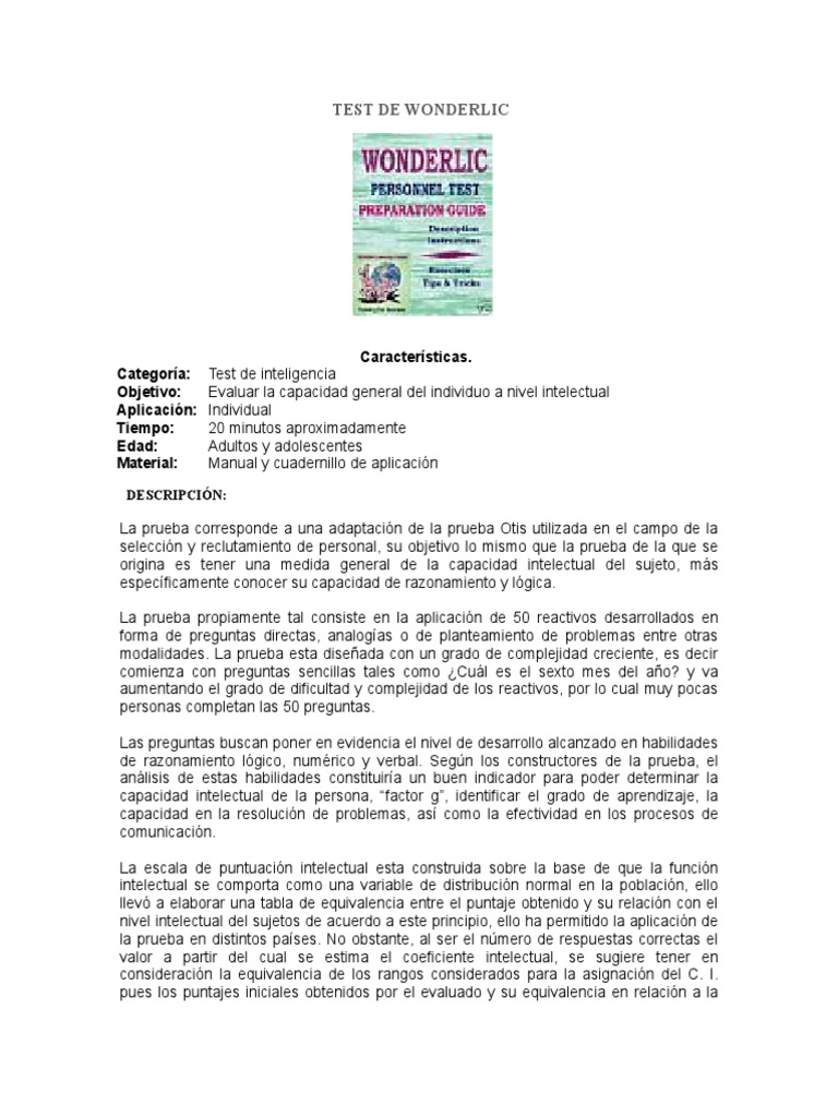 Test Wonderlic: Evaluación Intelectual | PDF | Epistemología | Sicología