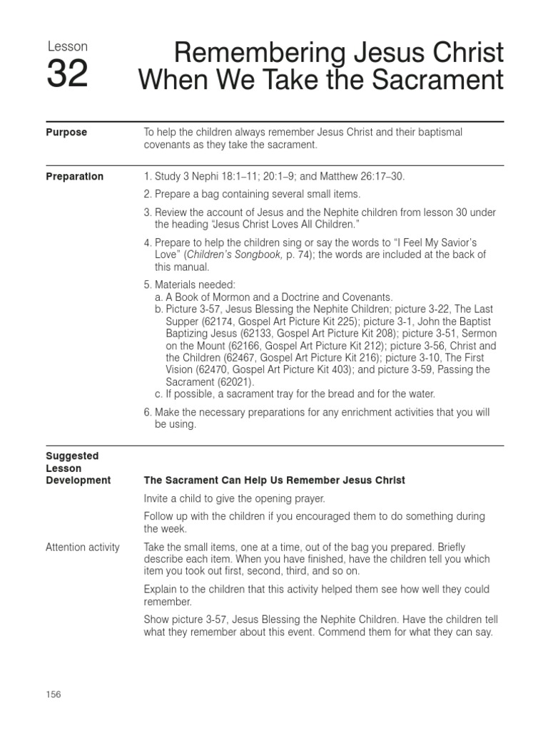 Remembering Jesus Christ When We Take The Sacrament: Lesson | PDF ...
