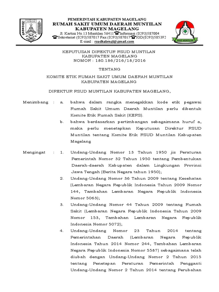 SK Dir Komite Etik RSUD Muntilan | PDF | Sains & Matematika