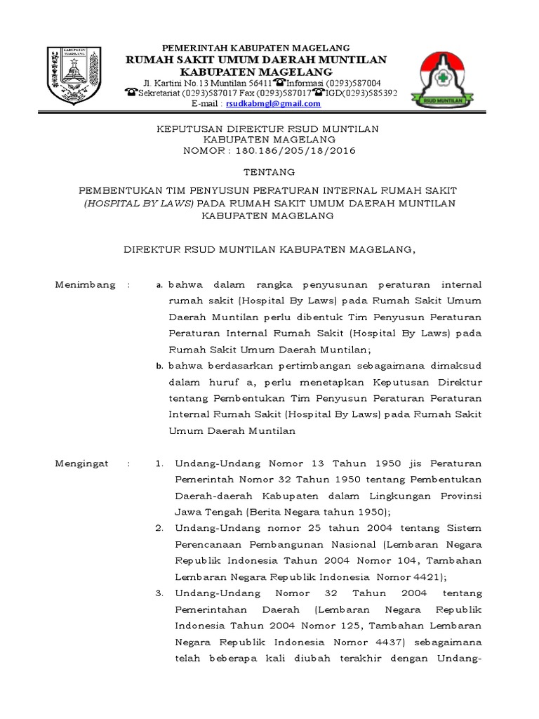 Pembentukan Tim Hospital By Laws RSUD Muntilan | PDF