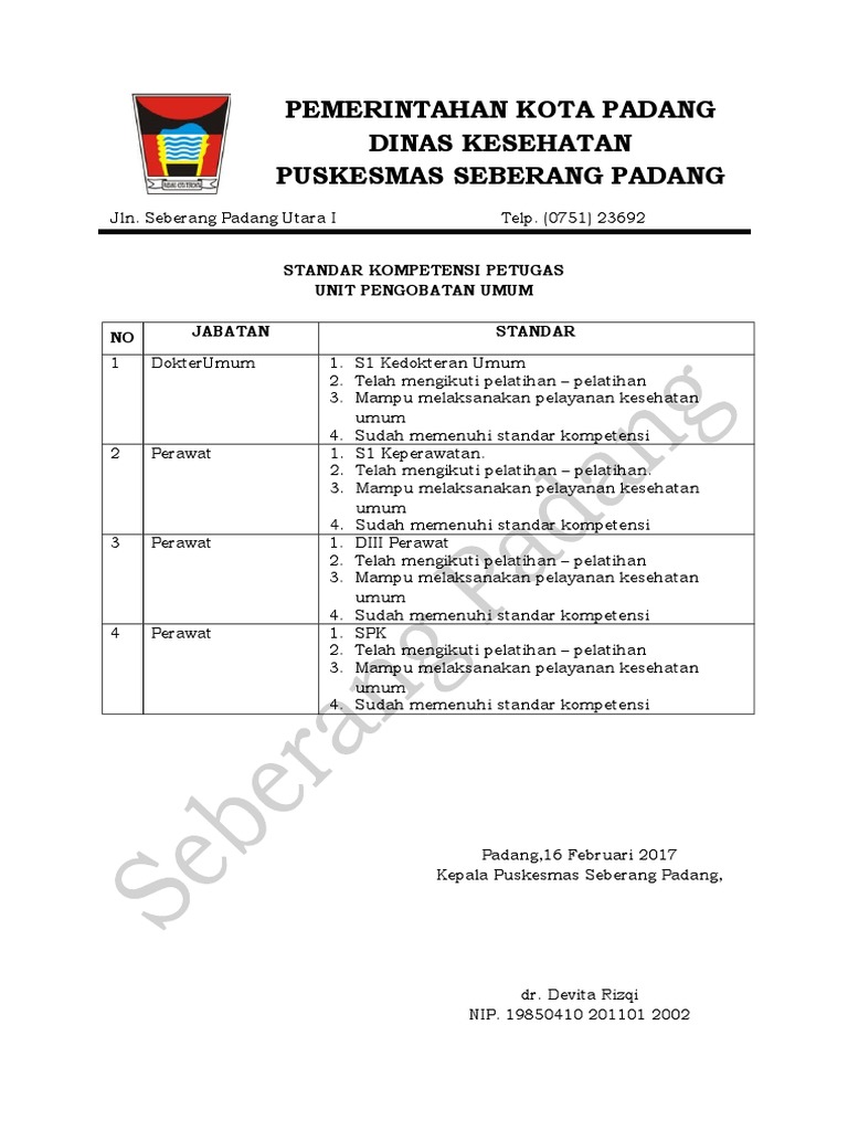 6 Standar Kompetensi Petugas | PDF