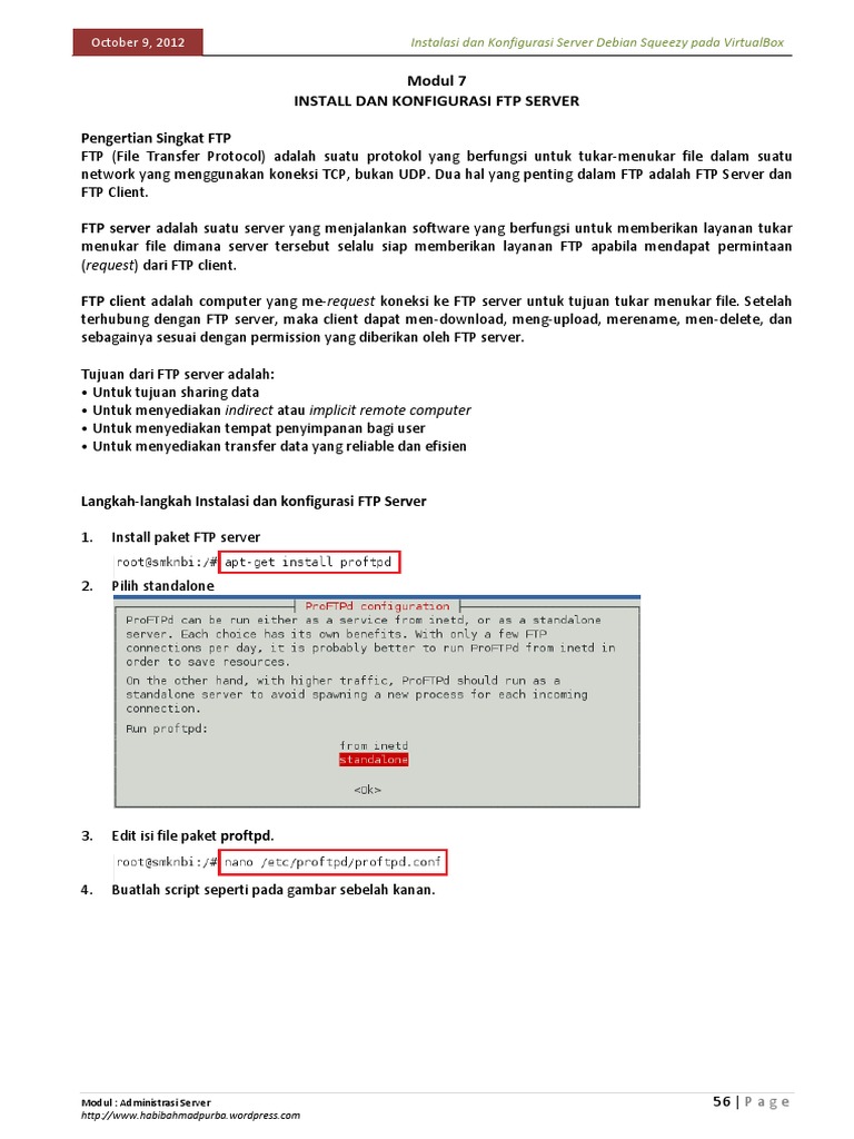 Modul 7 - Install Dan Konfigurasi FTP Server Debian 6 PDF | PDF