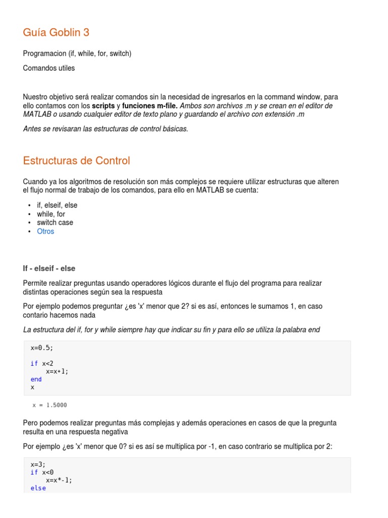 Estructuras de Control en MATLAB | PDF | Flujo de control | Ingeniería ...