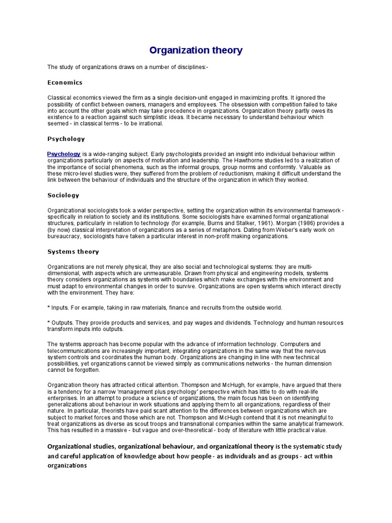 Organization Theory | PDF | Organizational Behavior | Sociology