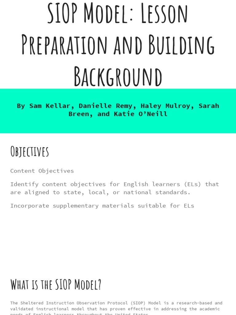 SIOP Model for English Learner Instruction | PDF | English As A Second ...