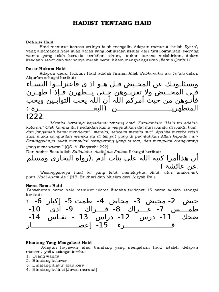 Hadist Tentang Haid | PDF