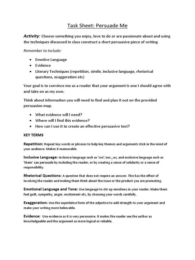 Task Sheet Persuade Me | PDF
