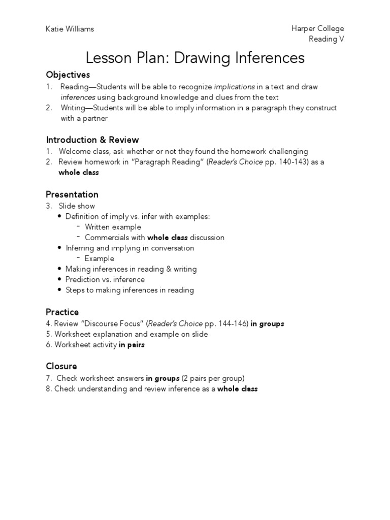 Lesson Plan 7-19 | PDF | Inference | Lesson Plan