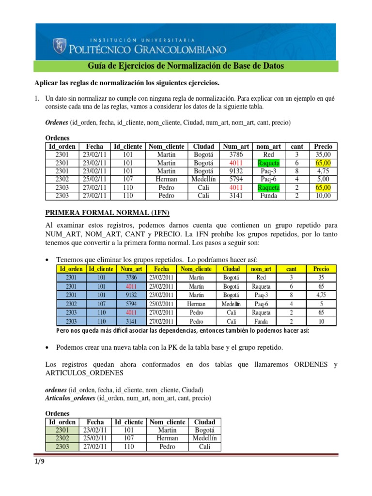 Taller de Ejercicios de Normalizacion | PDF | Factura | Bases de datos