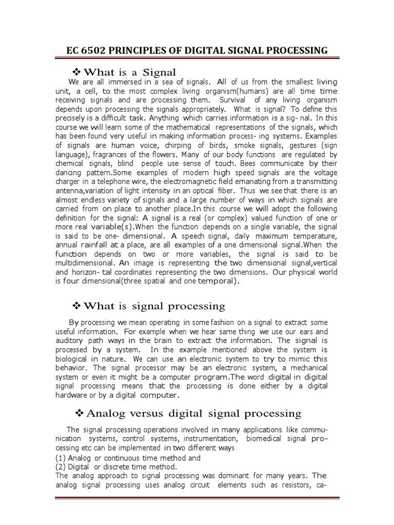 Ec6502 Principles Of Digital Signal Processing Lecture Notes Pdf Pdf Fourier Analysis