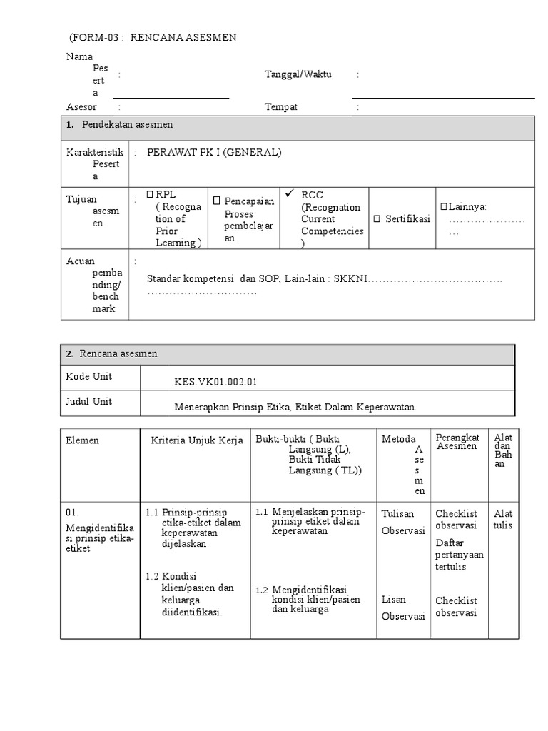 Rencana Asesmen Form 03 ANMAC | PDF