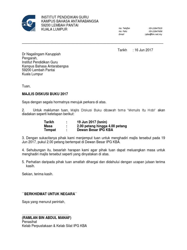 Surat Jemputan Pengarah Logo Ipg | PDF