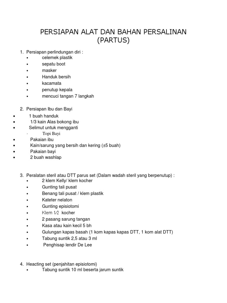 Persiapan Alat Dan Bahan Persalinan | PDF