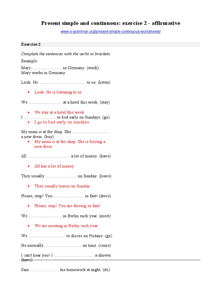 Present Simple Continuous Exercise 2 | PDF