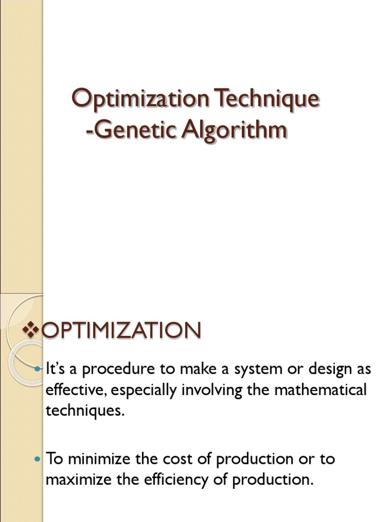 Optimization Technique-Genetic Algorithm | PDF | Genetic Algorithm | Mathematical Optimization